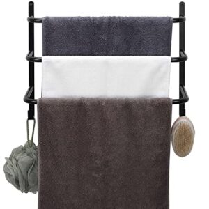 Bathroom Towel Bar Wall Mounted Towel Rack Metal Black Towel Storage Holder with 2 Hooks 3-Tier Towel Ladder Towel Rail for Bathroom, Laundry Room, Black