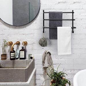 Bathroom Towel Bar Wall Mounted Towel Rack Metal Black Towel Storage Holder with 2 Hooks 3-Tier Towel Ladder Towel Rail for Bathroom, Laundry Room, Black