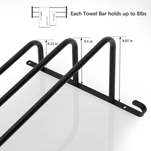 Bathroom Towel Bar Wall Mounted Towel Rack Metal Black Towel Storage Holder with 2 Hooks 3-Tier Towel Ladder Towel Rail for Bathroom, Laundry Room, Black