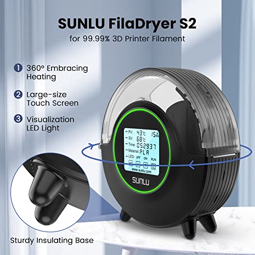 3D Printer Filament Dryer Box, SUNLU FilaDryer S2 for 3D Printing, PLA+ 3D Printer Filament 1.75mm Dimensional Accuracy +/- 0.02 mm, S2 Dryer Box & PLA+ White