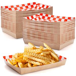 ZENFUN 80 Pack Paper Food Serving Trays, 2 LB Cardboard Food Boats Checkered Kraft Tray, Greaseproof Fast Food Snack Holder for Snack, Hot Dog, Hamburger and Chips, Party, Red and White