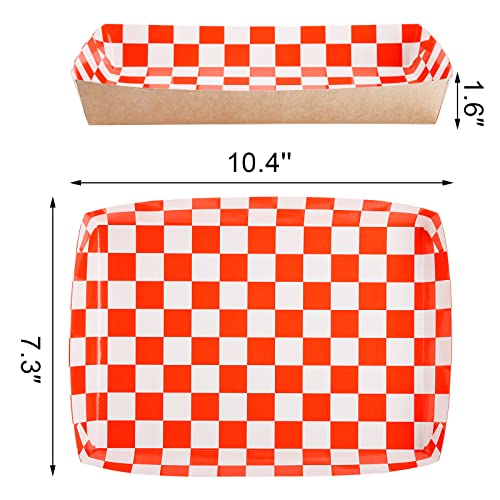 ZENFUN 80 Pack Paper Food Serving Trays, 2 LB Cardboard Food Boats Checkered Kraft Tray, Greaseproof Fast Food Snack Holder for Snack, Hot Dog, Hamburger and Chips, Party, Red and White