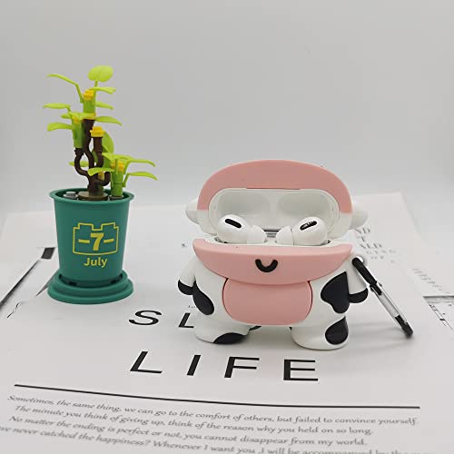 Dehoko Compatible with AirPods Case Pro 2019 Cow, Kawaii Funny Cute Kids Girls Boys Women Silicone Protective 3D Cartoon Animal Design Cow Case Cover for AirPods Pro (Cow)