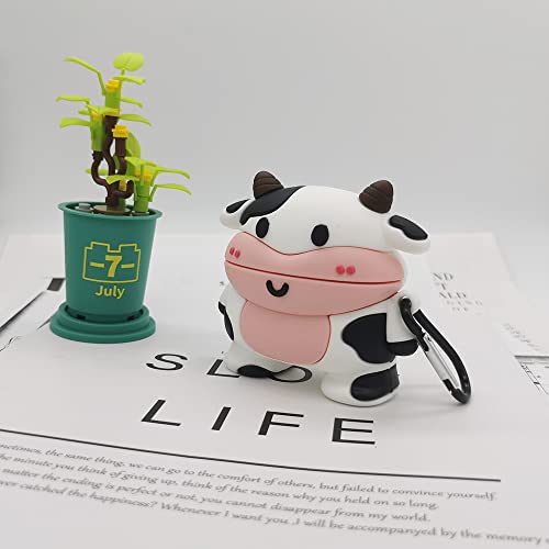 Dehoko Compatible with AirPods Case Pro 2019 Cow, Kawaii Funny Cute Kids Girls Boys Women Silicone Protective 3D Cartoon Animal Design Cow Case Cover for AirPods Pro (Cow)