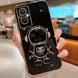 for Oneplus Nord N20 5G Case 6D Plating Astronaut Hidden Stand with Camera Cover,Luxury Glitter Soft TPU Bumper Cute Cartoon Folding Bracket Kickstand Phone Case for Oneplus N20 for Girls Women Black