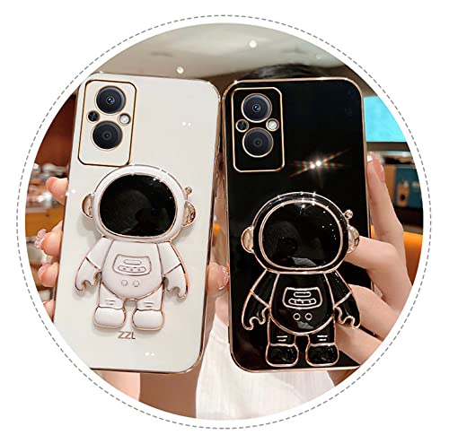 for Oneplus Nord N20 5G Case 6D Plating Astronaut Hidden Stand with Camera Cover,Luxury Glitter Soft TPU Bumper Cute Cartoon Folding Bracket Kickstand Phone Case for Oneplus N20 for Girls Women Black