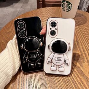 for Oneplus Nord N20 5G Case 6D Plating Astronaut Hidden Stand with Camera Cover,Luxury Glitter Soft TPU Bumper Cute Cartoon Folding Bracket Kickstand Phone Case for Oneplus N20 for Girls Women Black