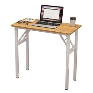 DlandHome 31.5 Inches Small Folding Computer Desk for Home Office Folding Table Writing Table for Small Spaces Study Table Laptop Desk No Assembly Required (Teak White)