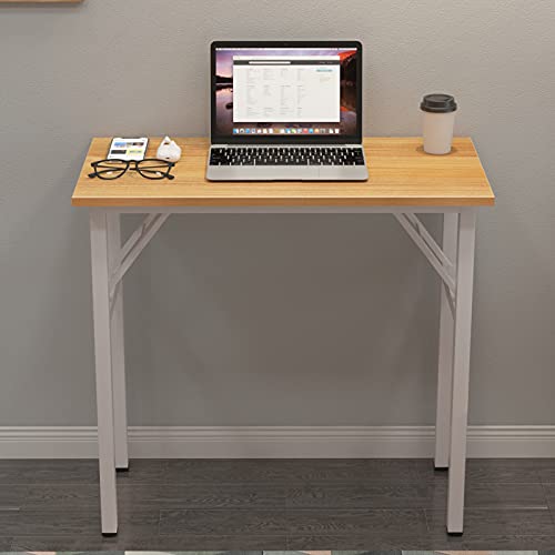 DlandHome 31.5 Inches Small Folding Computer Desk for Home Office Folding Table Writing Table for Small Spaces Study Table Laptop Desk No Assembly Required (Teak White)