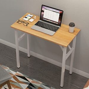 DlandHome 31.5 Inches Small Folding Computer Desk for Home Office Folding Table Writing Table for Small Spaces Study Table Laptop Desk No Assembly Required (Teak White)