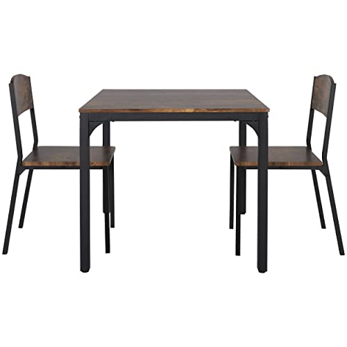 VEIKOUS Dining Set for Small Places, Space Saving Small Kitchen Table Set for 2, 3 Piece Dining Table Set for 2 Person, Chair Supports 220lbs, Metal Square Table and 2 Chairs Set,Rustic Black