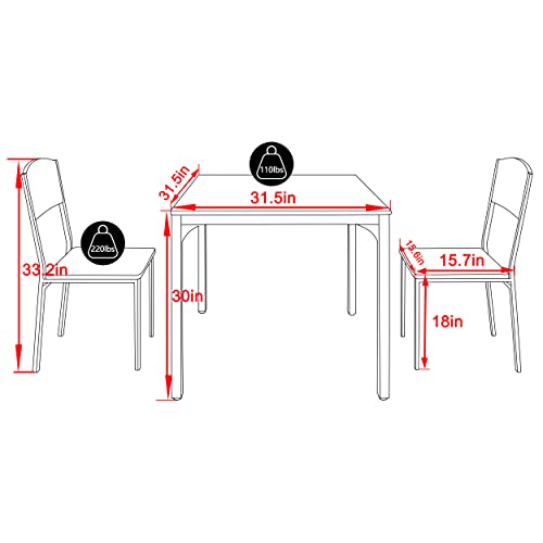 VEIKOUS Dining Set for Small Places, Space Saving Small Kitchen Table Set for 2, 3 Piece Dining Table Set for 2 Person, Chair Supports 220lbs, Metal Square Table and 2 Chairs Set,Rustic Black