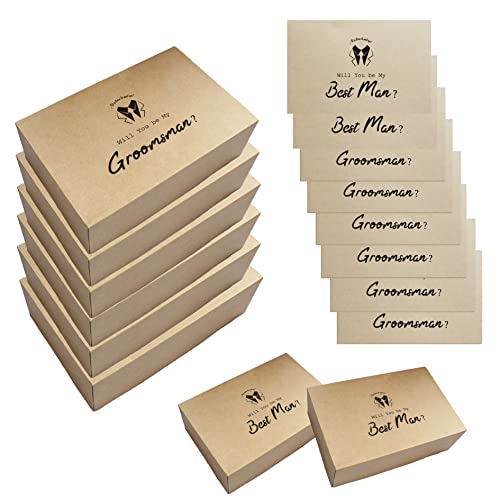 LADY&HOME Groomsmen Box 8 Packs, Groomsman Gift Box, Best Man and Groomsmen Proposal Box Set for Barchelor Party, 6 Will You Be My Groomsman and 2 Best Man(Brown-Squiggle)