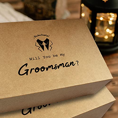 LADY&HOME Groomsmen Box 8 Packs, Groomsman Gift Box, Best Man and Groomsmen Proposal Box Set for Barchelor Party, 6 Will You Be My Groomsman and 2 Best Man(Brown-Squiggle)