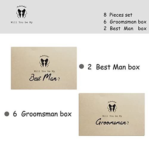 LADY&HOME Groomsmen Box 8 Packs, Groomsman Gift Box, Best Man and Groomsmen Proposal Box Set for Barchelor Party, 6 Will You Be My Groomsman and 2 Best Man(Brown-Squiggle)