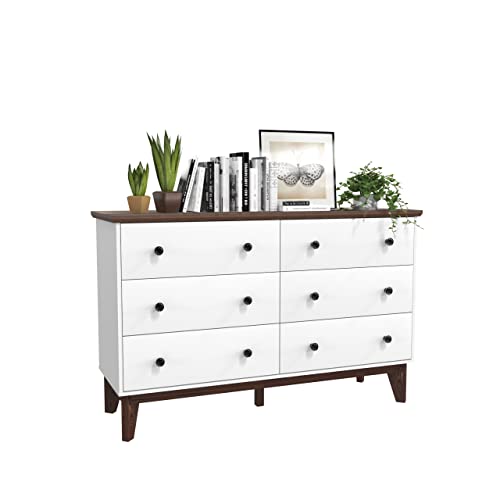 JOZZBY 6-Drawer Double Dresser with Wide Drawers,White Dresser for Bedroom, Wood Storage Chest of Drawers for Living Room Hallway Entryway