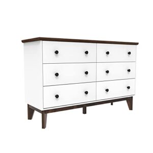 JOZZBY 6-Drawer Double Dresser with Wide Drawers,White Dresser for Bedroom, Wood Storage Chest of Drawers for Living Room Hallway Entryway