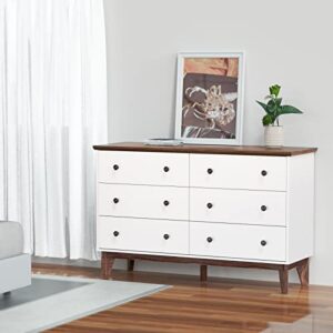 JOZZBY 6-Drawer Double Dresser with Wide Drawers,White Dresser for Bedroom, Wood Storage Chest of Drawers for Living Room Hallway Entryway