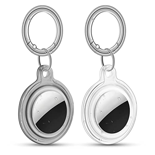 Mouzor 2 Pack AirTag Keychain Holder Case, Waterproof Soft TPU Full Protection Shockproof Air Tag Holder Cover for Kids, Children, Luggage, Keys, Cat, Dog Collar Tracker Key Ring (Clear+Black)