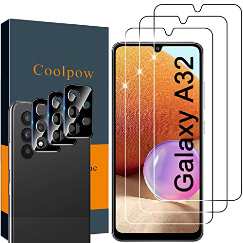 Coolpow 【3+3Pack】 Designed for Samsung Galaxy A32 5G Screen Protector Samsung A32 5G Screen Protector Tempered Glass Film, Anti-Scratch, Bubble Free