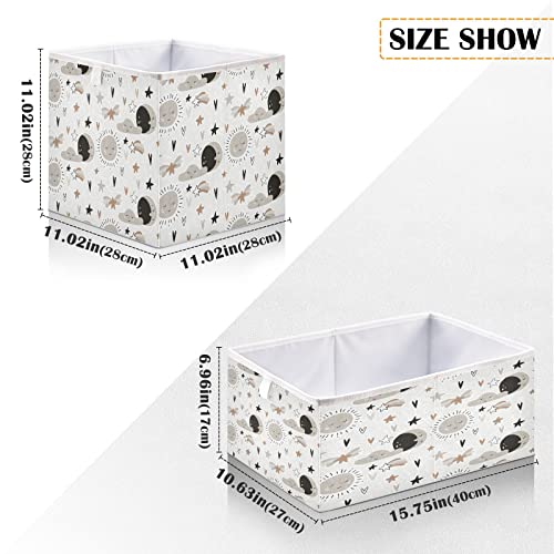 Cute Moon Sun and Stars Foldable Cube Storage Bins, 11 x 11 x 11 inches, Fabric Storage Baskets Bins for Nursery,Closet Shelf,Home Organization