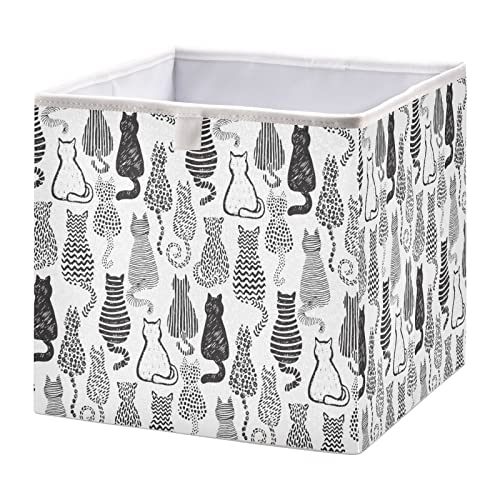 Hand Drawn Cats Doodle Styl Foldable Cube Storage Bins, 11 x 11 x 11 inches, Fabric Storage Baskets Bins for Nursery,Closet Shelf,Home Organization