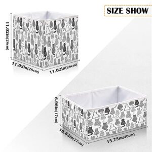 Hand Drawn Cats Doodle Styl Foldable Cube Storage Bins, 11 x 11 x 11 inches, Fabric Storage Baskets Bins for Nursery,Closet Shelf,Home Organization