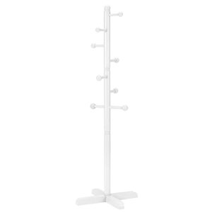 azaeahom cross coat rack freestanding clothing hanger home racks, wooden coat tree stand with 8 hooks 2 adjustable height, easy assembly in entryway, room for hat, umbrella etc (white)