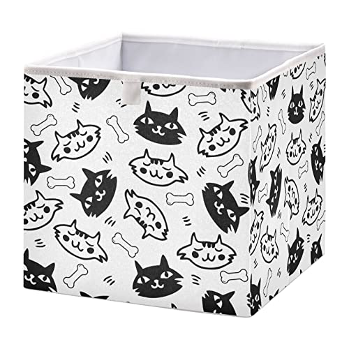 Cute Cats Cartoon Animals Foldable Cube Storage Bins, 11 x 11 x 11 inches, Fabric Storage Baskets Bins for Nursery,Closet Shelf,Home Organization