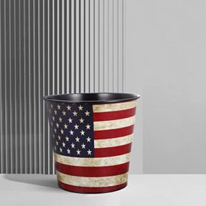 Happyyami American Flag Printed Metal Trash Can Vintage Garbage Bin Reusable Round Bedroom Rubbish Can Retro Kitchen Wastebasket for Farmhouse Home Office