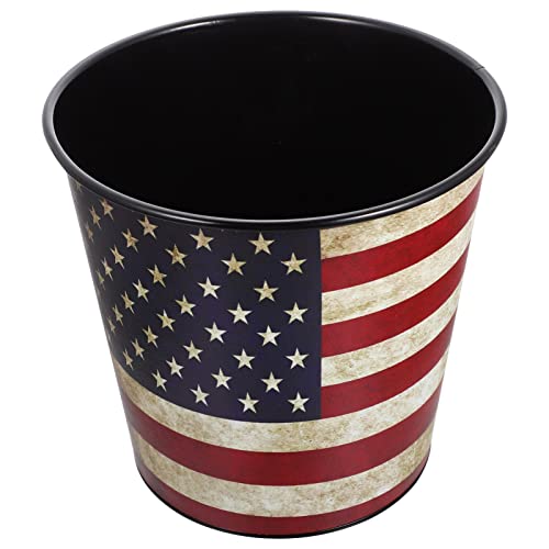 Happyyami American Flag Printed Metal Trash Can Vintage Garbage Bin Reusable Round Bedroom Rubbish Can Retro Kitchen Wastebasket for Farmhouse Home Office