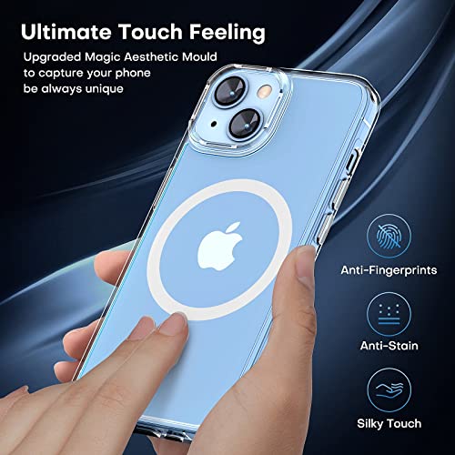 TAURI 5-in-1 Strong Magnetic Clear for iPhone 14 Case [Designed for Magsafe] with 2 Screen Protector +2 Camera Lens Protector, [Military Drop Protection] Slim Phone Case for iPhone 14 6.1 Inch