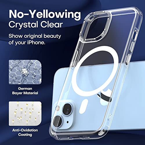 TAURI 5-in-1 Strong Magnetic Clear for iPhone 14 Case [Designed for Magsafe] with 2 Screen Protector +2 Camera Lens Protector, [Military Drop Protection] Slim Phone Case for iPhone 14 6.1 Inch