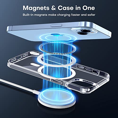 TAURI 5-in-1 Strong Magnetic Clear for iPhone 14 Case [Designed for Magsafe] with 2 Screen Protector +2 Camera Lens Protector, [Military Drop Protection] Slim Phone Case for iPhone 14 6.1 Inch