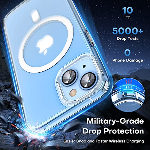 TAURI 5-in-1 Strong Magnetic Clear for iPhone 14 Case [Designed for Magsafe] with 2 Screen Protector +2 Camera Lens Protector, [Military Drop Protection] Slim Phone Case for iPhone 14 6.1 Inch