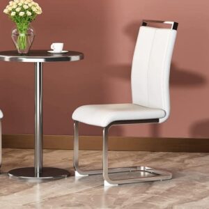 RDUEEI Dining Chairs Set of 4, Dining Room Chairs Set of 4 with Faux Leather Padded Seat High Back and Sturdy Chrome Legs, Chairs for Dining Room, Sillas De Comedor (White,Set of 4)