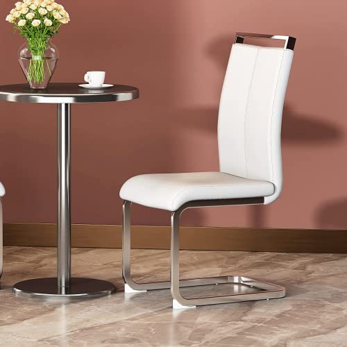 RDUEEI Dining Chairs Set of 4, Dining Room Chairs Set of 4 with Faux Leather Padded Seat High Back and Sturdy Chrome Legs, Chairs for Dining Room, Sillas De Comedor (White,Set of 4)