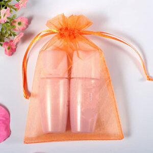 UBGBHO Pack of 100 Organza Gift Bags 5x7 Inch Orange Drawstring for Baby Shower,Christmas,Birthday,Party Favors,Wedding,Room Decor Sheer Fabric Cute Presents Pull String Sachet for Jewelry,Cookie,Coin