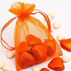 UBGBHO Pack of 100 Organza Gift Bags 5x7 Inch Orange Drawstring for Baby Shower,Christmas,Birthday,Party Favors,Wedding,Room Decor Sheer Fabric Cute Presents Pull String Sachet for Jewelry,Cookie,Coin