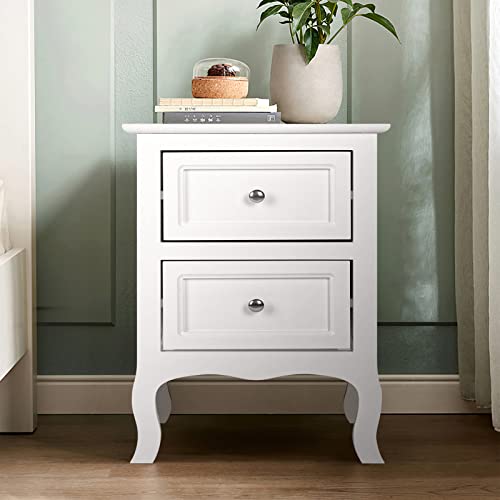 VERYKE White Nightstand Set of 2 with 2 Drawers Small Bed Side Cabinet Storage with Metal Handle Farmhouse Night Stands for Small Spaces,Living Room,Bedroom