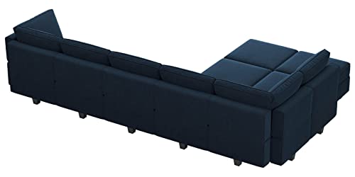 Belffin Modular Convertible Sectional Sofa with Reversible Double Chaises Velvet L Shaped Convertible Couch with Storage Blue