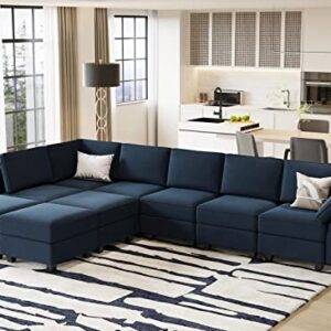 Belffin Modular Convertible Sectional Sofa with Reversible Double Chaises Velvet L Shaped Convertible Couch with Storage Blue