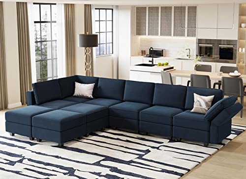 Belffin Modular Convertible Sectional Sofa with Reversible Double Chaises Velvet L Shaped Convertible Couch with Storage Blue