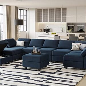 Belffin Modular Convertible Sectional Sofa with Reversible Double Chaises Velvet L Shaped Convertible Couch with Storage Blue