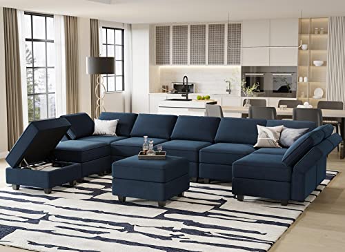 Belffin Modular Convertible Sectional Sofa with Reversible Double Chaises Velvet L Shaped Convertible Couch with Storage Blue