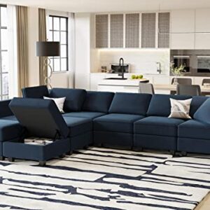 Belffin Modular Convertible Sectional Sofa with Reversible Double Chaises Velvet L Shaped Convertible Couch with Storage Blue