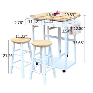 LOVINE Small Dining Tables for Small Spaces,with 2 Square Stools and 2 Drawers Solid Wood Kitchen Table and Chair Set