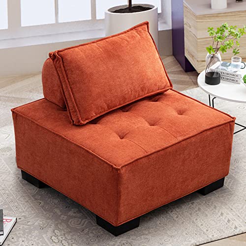 HOMEFUN Modular Sofa Sectional Sofa Couch: Square Floor Sofa Comfy Reading Chair Single Lazy Sofa Sleeper with Removable Pillow for Living Room, Bedroom, 1PCS, Orange