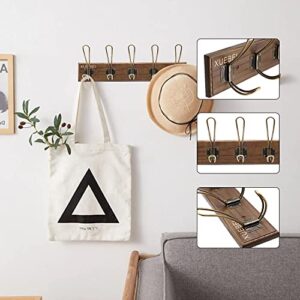 XUEBEI Rustic Wall Mounted Coat Rack Shelf-Brown Wooden Country Style 16" with 5 Rustic Hooks-Solid Wood Forkitchen,Bedroom Hanging Clothes,Hats,Purse, Keys (C-Bronze Hook)