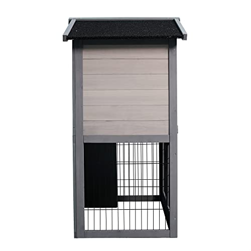 HHOK Rabbit Hutch Indoor Rabbit Cage Outdoor Guinea Pig Cage on Wheels, Bunny Cage with Pull Out Tray,Waterproof Roof Wooden Outdoor Rabbit Hutch Ferrets with Running Cage Removable Tray Ramp 2 Story